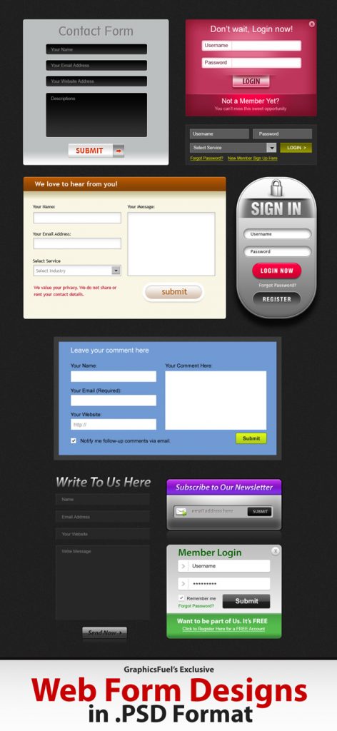 9 beautiful web forms for free download - GraphicsFuel